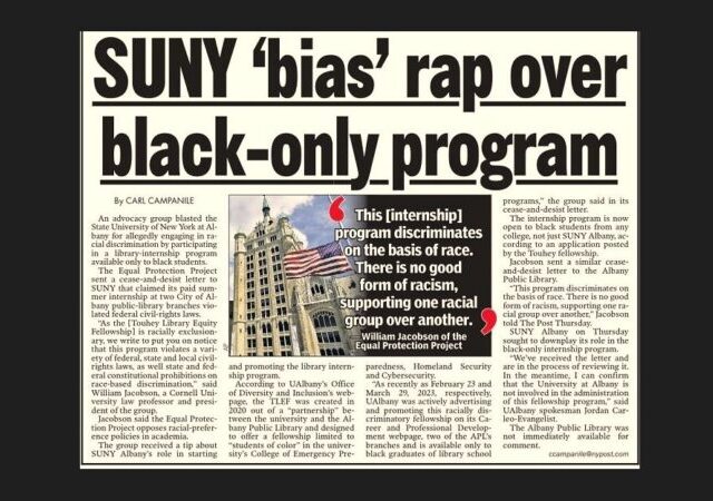 Equal Protection Project Calls On SUNY To Cease Supporting Blacks-Only ...