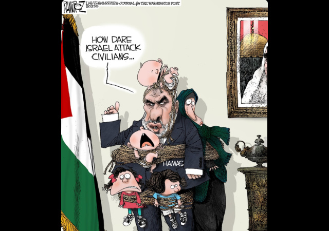 WaPo Takes Down Cartoon Depicting Hamas Terrorist Using Human Shields After Anti-Israel Staffers ...
