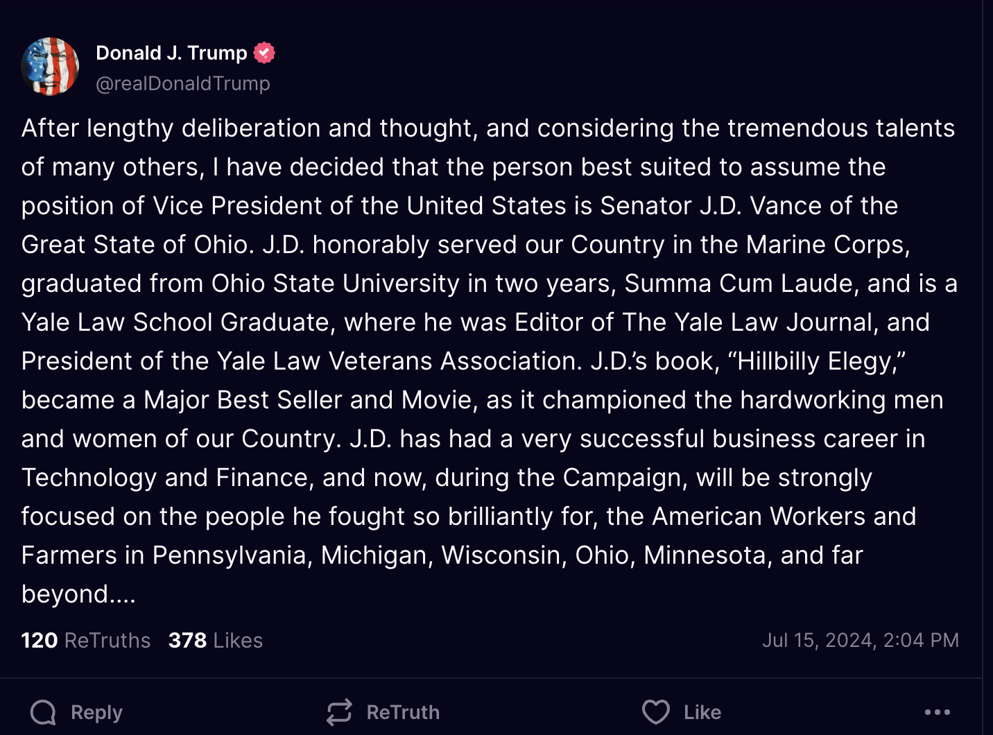 Trump Picks Vice President: Ohio Sen. J.D. Vance