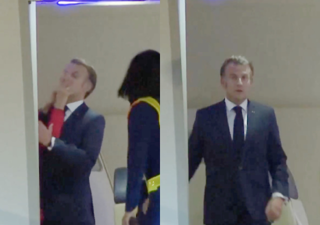 Video Catches Macron’s Wife Brigitte Shoving His Face on Airplane