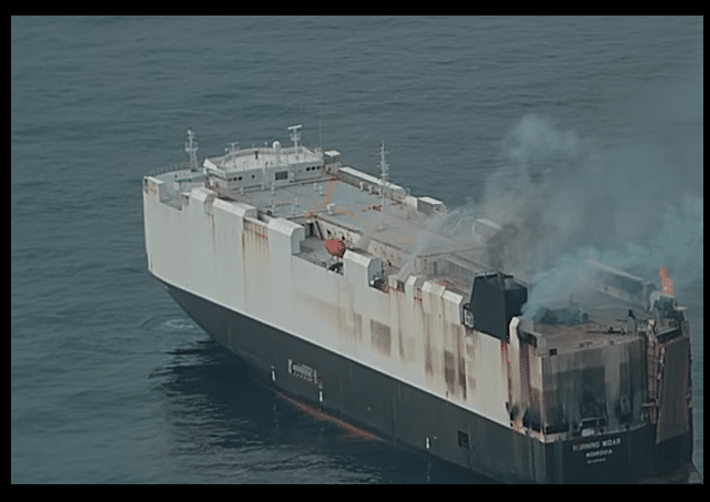 Cargo Ship With Electric Vehicles Burning is Abandoned in Pacific Ocean
