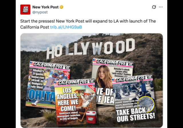 New York Post Will Launch The California Post in Los Angeles